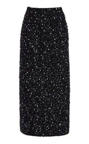 Oscar De La Renta Sequined Ribbon-tweed Midi Pencil Skirt - Black/white