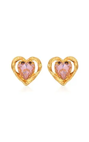 Oscar De La Renta Small Heart Stone Earrings - Rose Gold