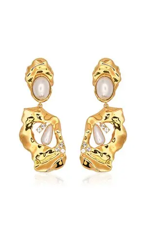 Oscar De La Renta Hammered Pearl Large Drop Earrings - White