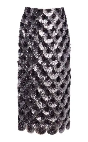 Oscar De La Renta Scallop Embroidered Midi Pencil Skirt - Silver