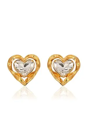 Oscar De La Renta Large Heart Stone Earrings - Clear