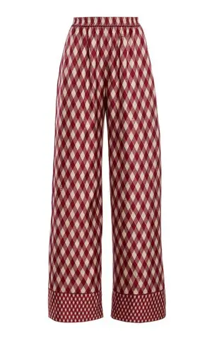Oscar De La Renta Argyle Silk-twill Wide-leg Pants - Red