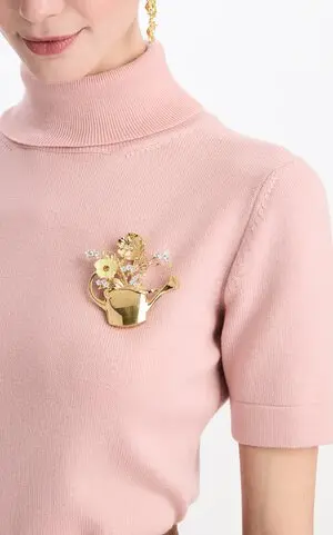 Oscar De La Renta Watering Can Bouquet Brooch - Yellow