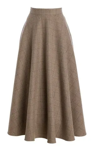 OSCAR DE LA RENTA Glen Plaid Wool-Cashmere Midi Skirt