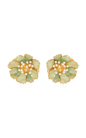Oscar De La Renta Carnation Enamel Stud Earrings - Green