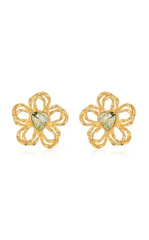 Oscar De La Renta Wire Flower Stone Earrings