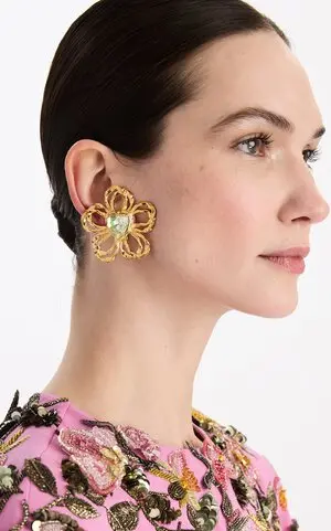 Oscar De La Renta Wire Flower Stone Earrings