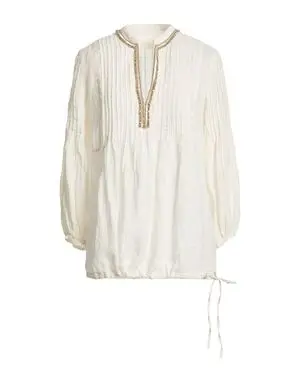 120% Lino Linen Blouse With Appliqués