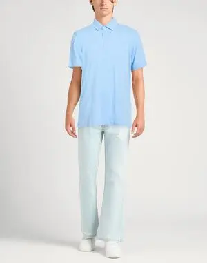 MANUEL RITZ Polo Shirt Size Cotton, Linen - Blue