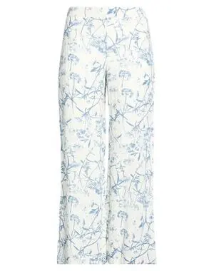 120% Lino Floral Print Linen Wide Leg Pants - Cream