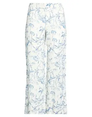 120% Lino Floral Print Linen Wide Leg Pants - Cream