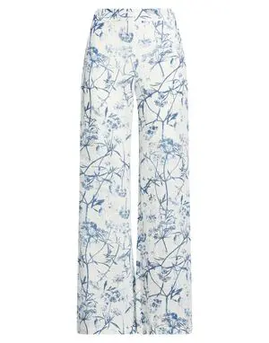 120% Lino Floral Print Linen Wide Leg Pants - White