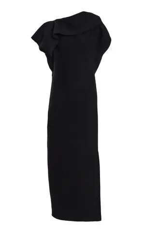 OSCAR DE LA RENTA Draped-Neck Knit Midi Dress