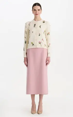 Oscar De La Renta Threadwork Floral Wool Cardigan