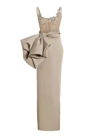 Oscar De La Renta Draped Faille Gown - Light Grey