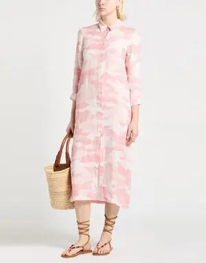 120% Lino Linen Midi Shirt Dress - Pink