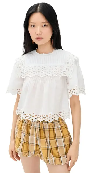 Sea Leila Eyelet Short Sleeve Top - White