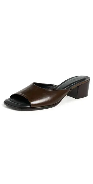 LEMAIRE Square Heeled Mules 55mm - Dark Brown