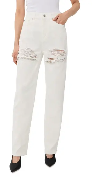 AREA Crystal Fray Slit Jeans