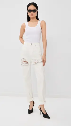 AREA Crystal Fray Slit Jeans