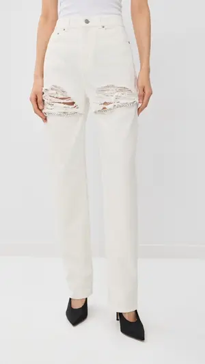 AREA Crystal Fray Slit Jeans