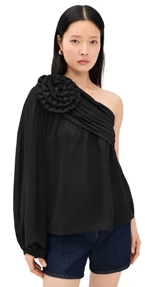 Farm Rio Rose Shoulder Blouse - Black
