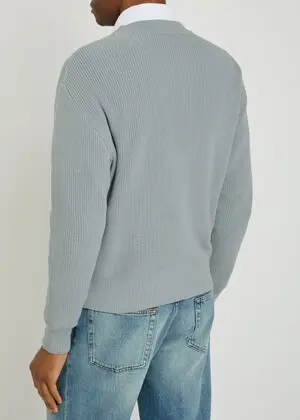 LARDINI V-neck Knit Cotton Cardigan - Light Blue