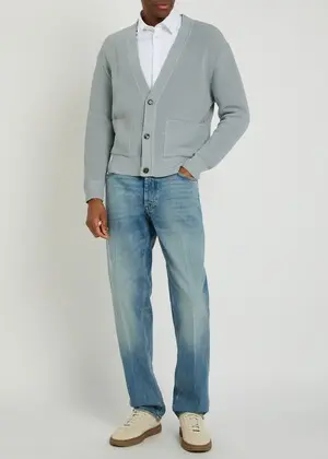 LARDINI V-neck Knit Cotton Cardigan - Light Blue