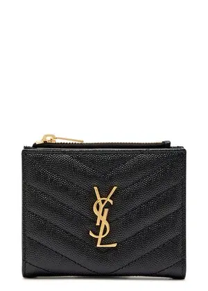 Saint Laurent Cassandre Pebbled Leather Wallet - Black