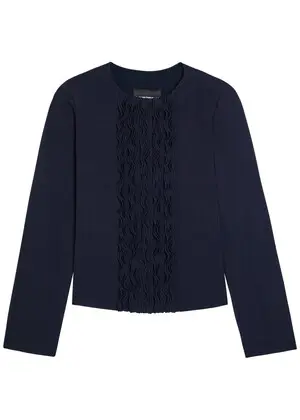 Emporio Armani Ruffled Crepe Jacket - Navy