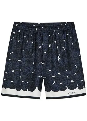 Givenchy Floral-print Silk Shorts - Navy