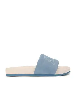 Kurt Geiger Velvet Logo Script Slides - Blue