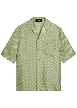 Amiri Polka Dot Pearl Button Silk Shirt - Green