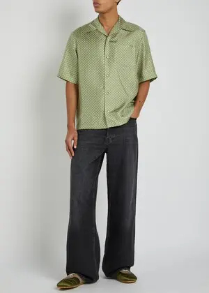 Amiri Polka Dot Pearl Button Silk Shirt - Green