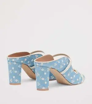 MALONE SOULIERS Norah Floral Denim Heeled Sandals - Blue