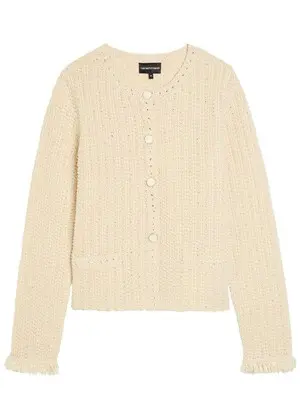 Emporio Armani Fringed Cotton-blend Crochet Cardigan - Cream