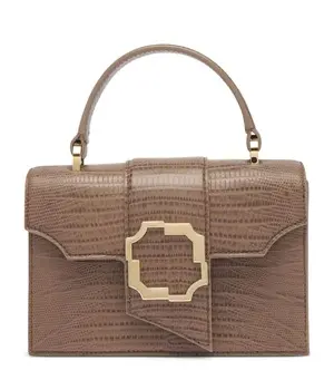 MALONE SOULIERS Mini Leather Croc-embossed Aubrey Top-handle Bag - Nude