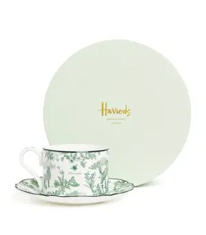Harrods Bone China Toile Espresso Cup And Saucer - Green