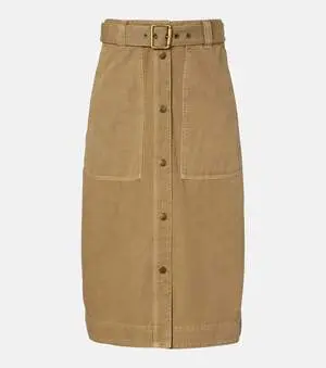 Moncler Belted Denim Midi Skirt - Beige