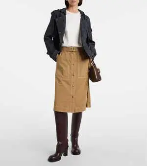 Moncler Belted Denim Midi Skirt - Beige