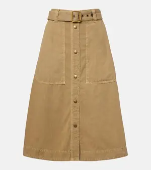Moncler Belted Denim Midi Skirt - Beige