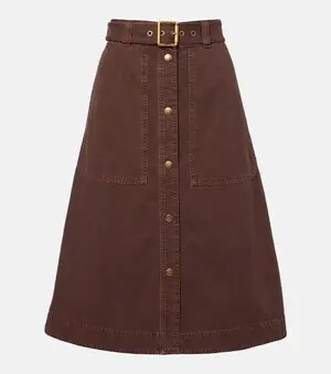 Moncler Belted Denim Midi Skirt - Brown
