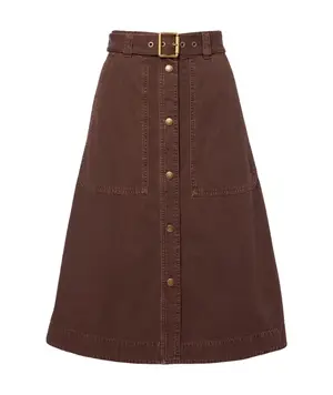 Moncler MONCLER Belted Denim Midi Skirt Brown