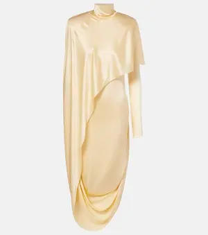 MUGLER Draped Silk-blend Midi Dress