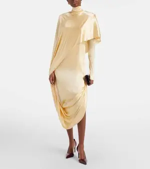 MUGLER Draped Silk-blend Midi Dress