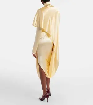 MUGLER Draped Silk-blend Midi Dress