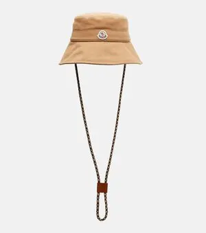 Moncler Logo Cotton Canvas Bucket Hat Brown