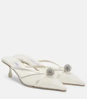 JIMMY CHOO Sana Embellished Lace Mules - White
