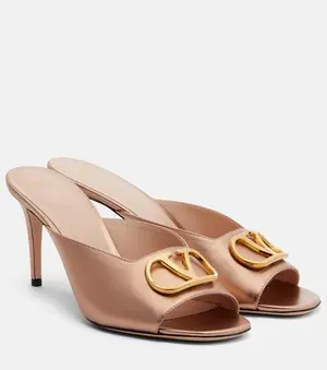 Valentino Garavani Vlogo Metallic Leather Mules - Pink