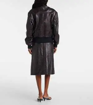 Rabanne Pleated Croc-effect Leather Midi Skirt